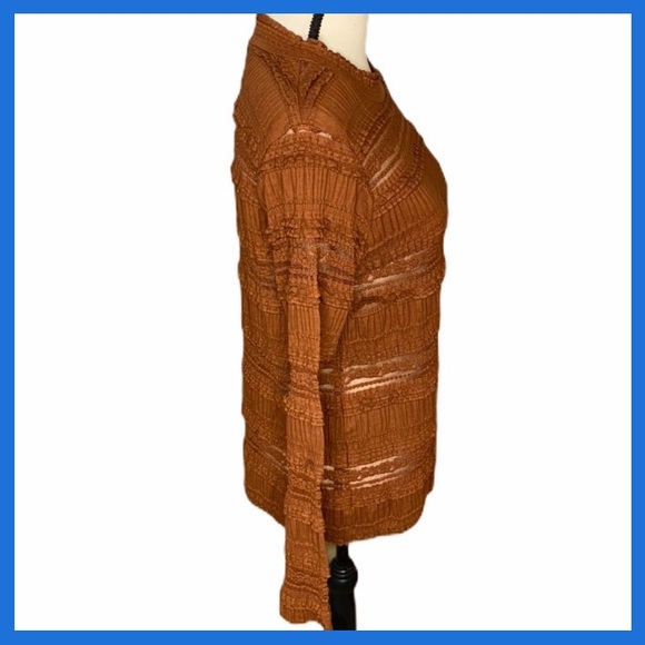 by TiMo | Tops | Timo Brown Ruffle Lace Long Sleeve Blouse Sz M | Poshmark